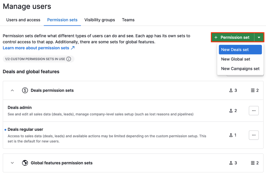 Permission sets - Knowledge Base | Pipedrive